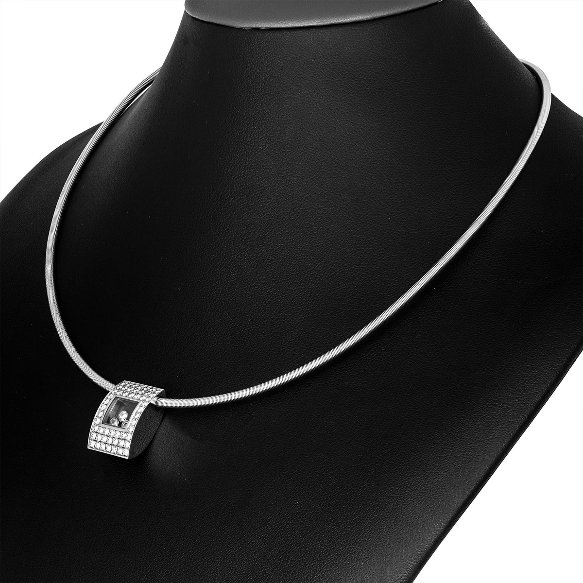 Chopard Happy Curves Diamond 18k White Gold Pendant Collar Necklace — M ...
