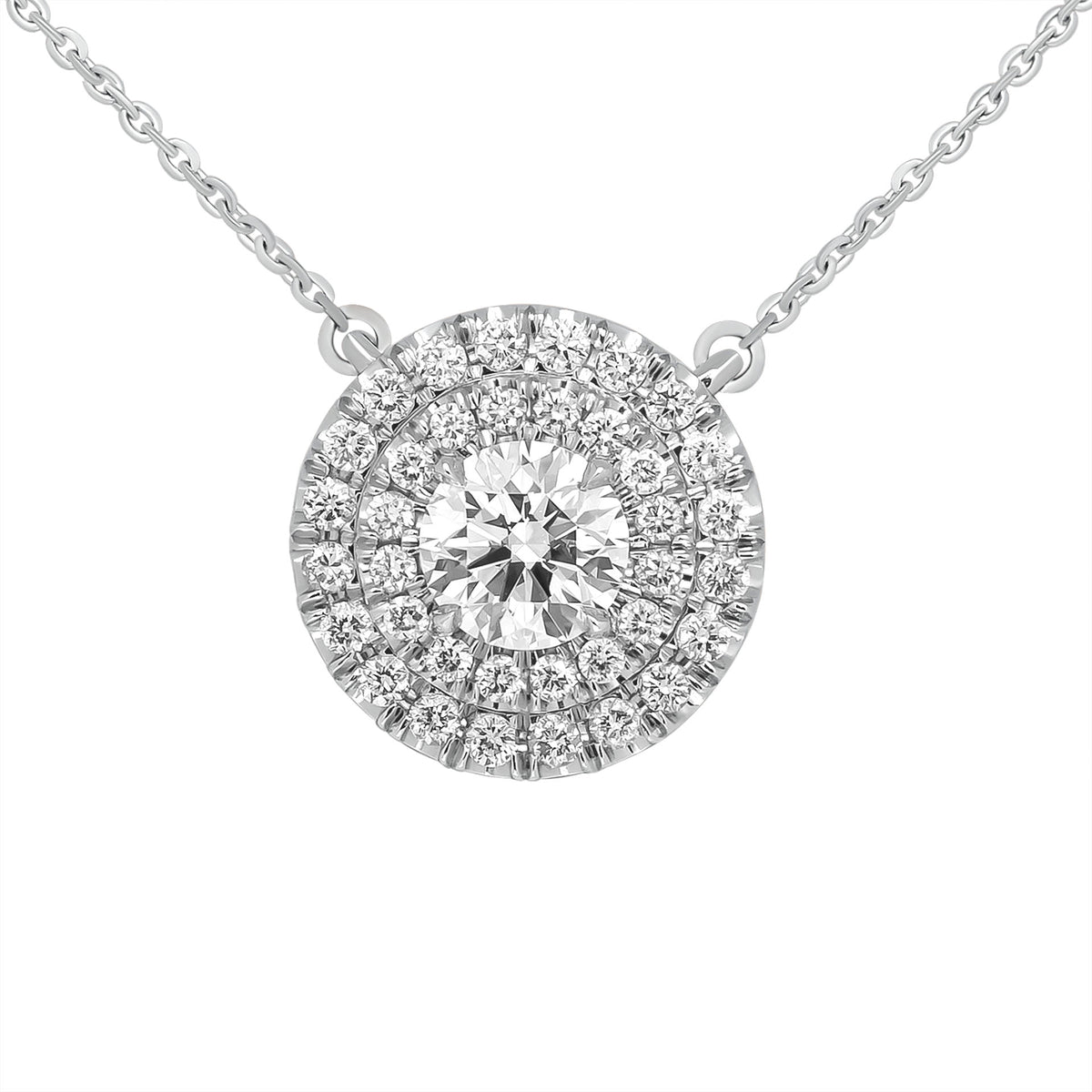 GIA Certified Double Halo Round Shaped Diamond Pendant in Platinum — M ...
